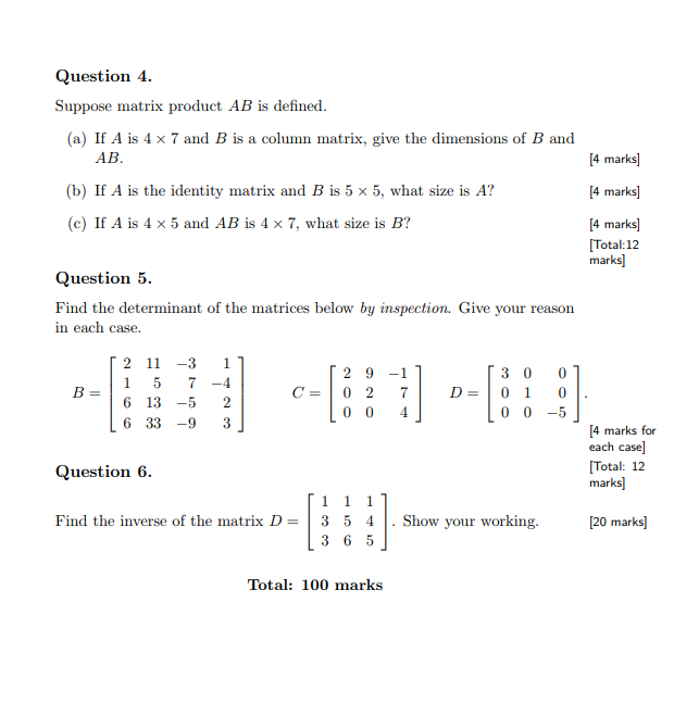 Solved Question 4. Suppose matrix product AB is defined. (a) | Chegg.com