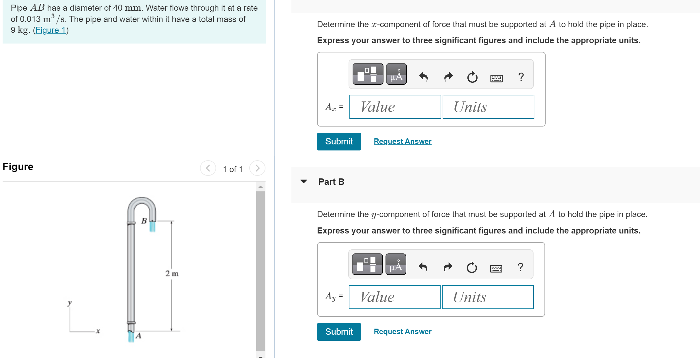 Solved Pipe AB has a diameter of 40 mm. Water flows through | Chegg.com