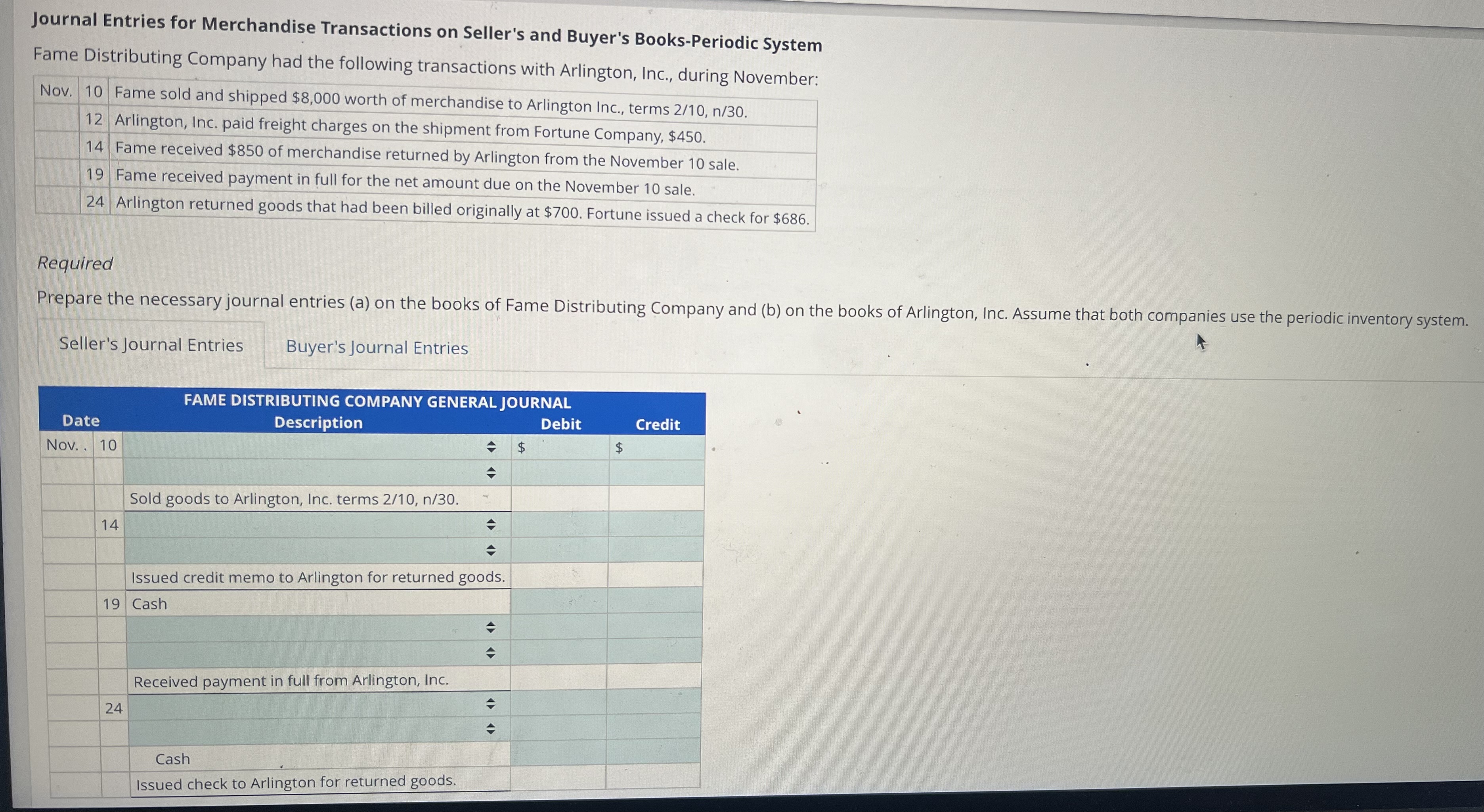 Solved Journal Entries for Merchandise Transactions on | Chegg.com