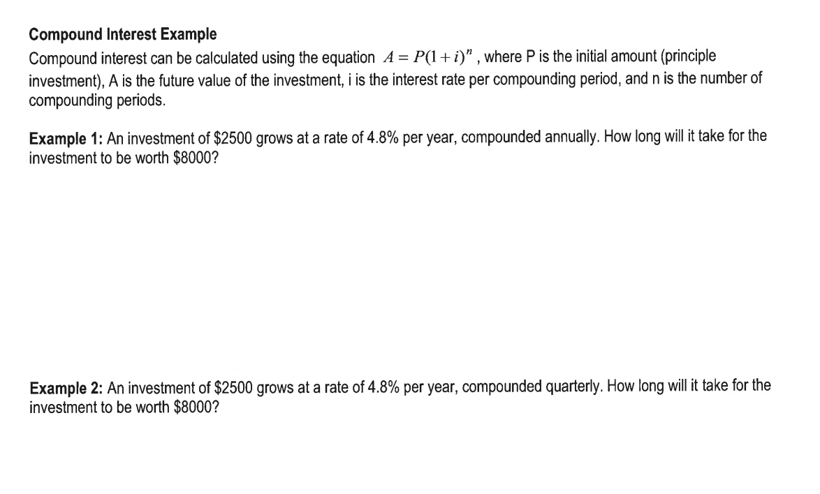 Solved Compound Interest Example Compound interest can be | Chegg.com