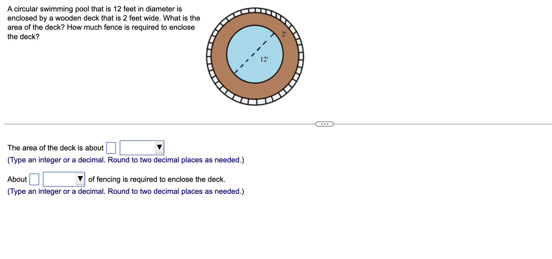 Solved A circular swimming pool that is 12 feet in diameter | Chegg.com