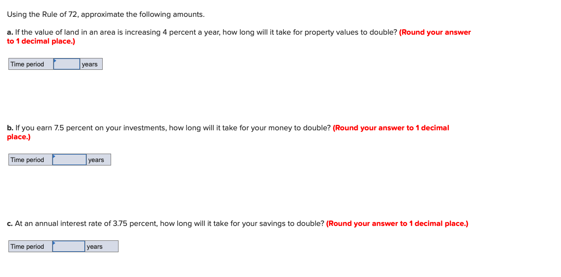 Solved Using the Rule of 72, approximate the following | Chegg.com