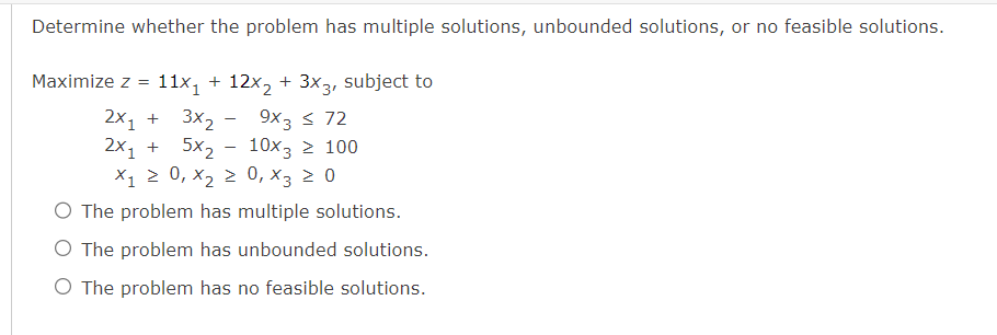 Solved Determine whether the problem has multiple solutions, | Chegg.com