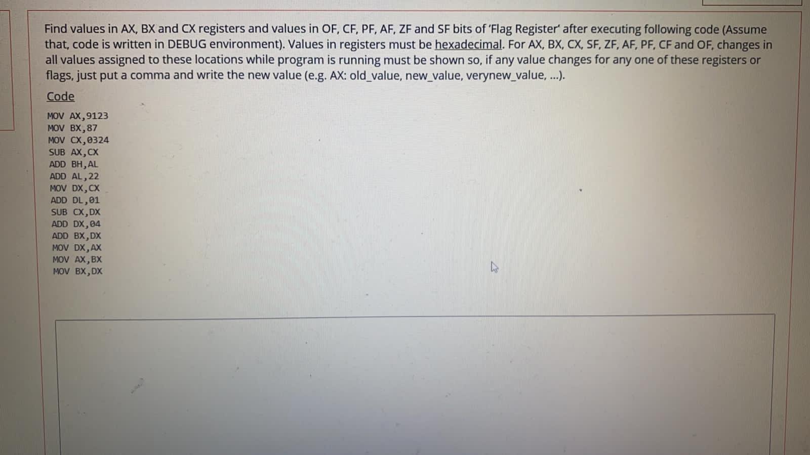 Find values in AX, BX and CX registers and values in | Chegg.com