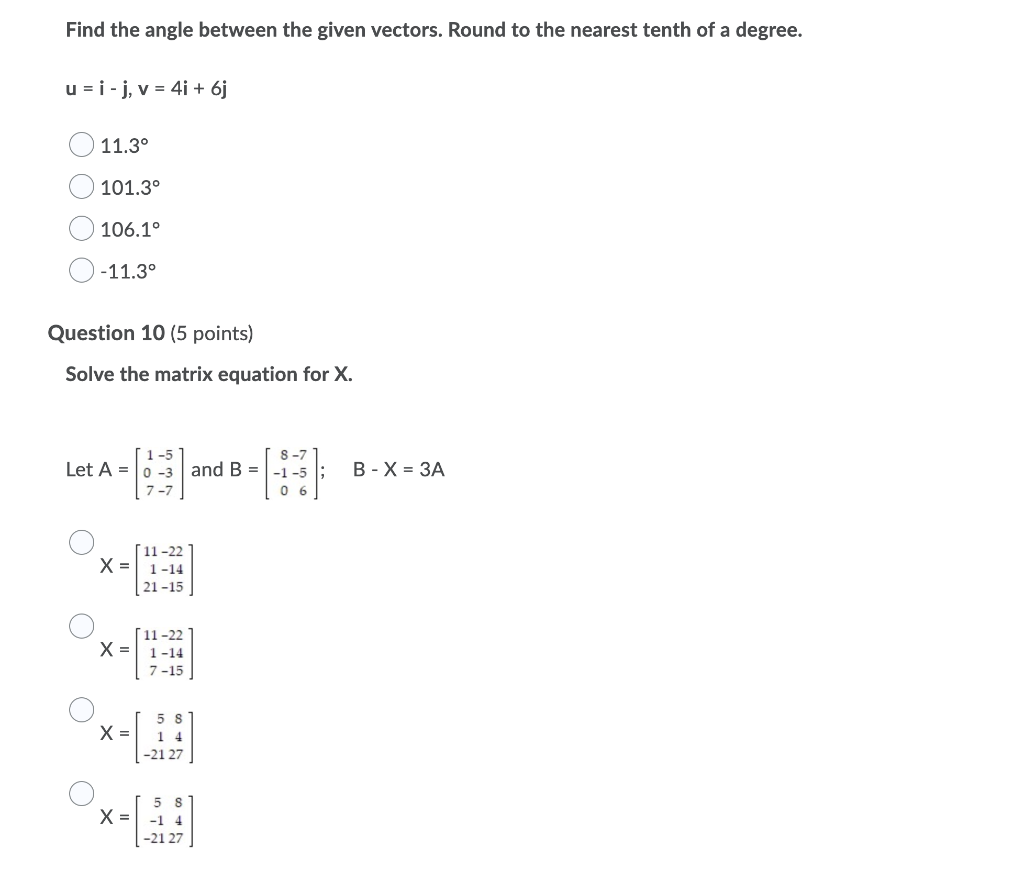 Solved Find the angle between the given vectors. Round to | Chegg.com