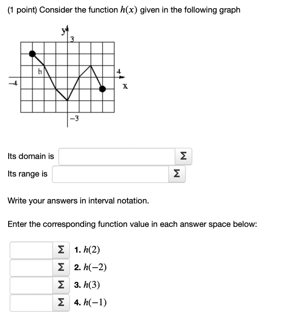 Solved (1 point) Consider the function h(x) given in the | Chegg.com