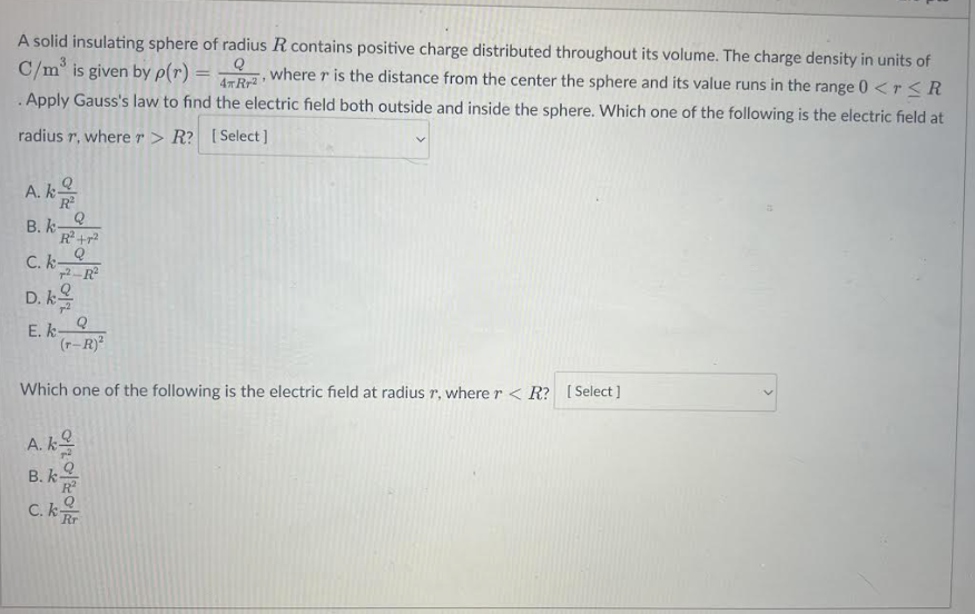 Solved A solid insulating sphere of radius R contains | Chegg.com