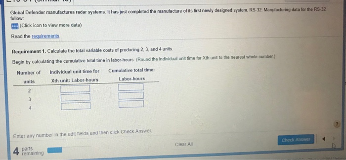 Solved Global Defender manufactures radar systems. It has | Chegg.com