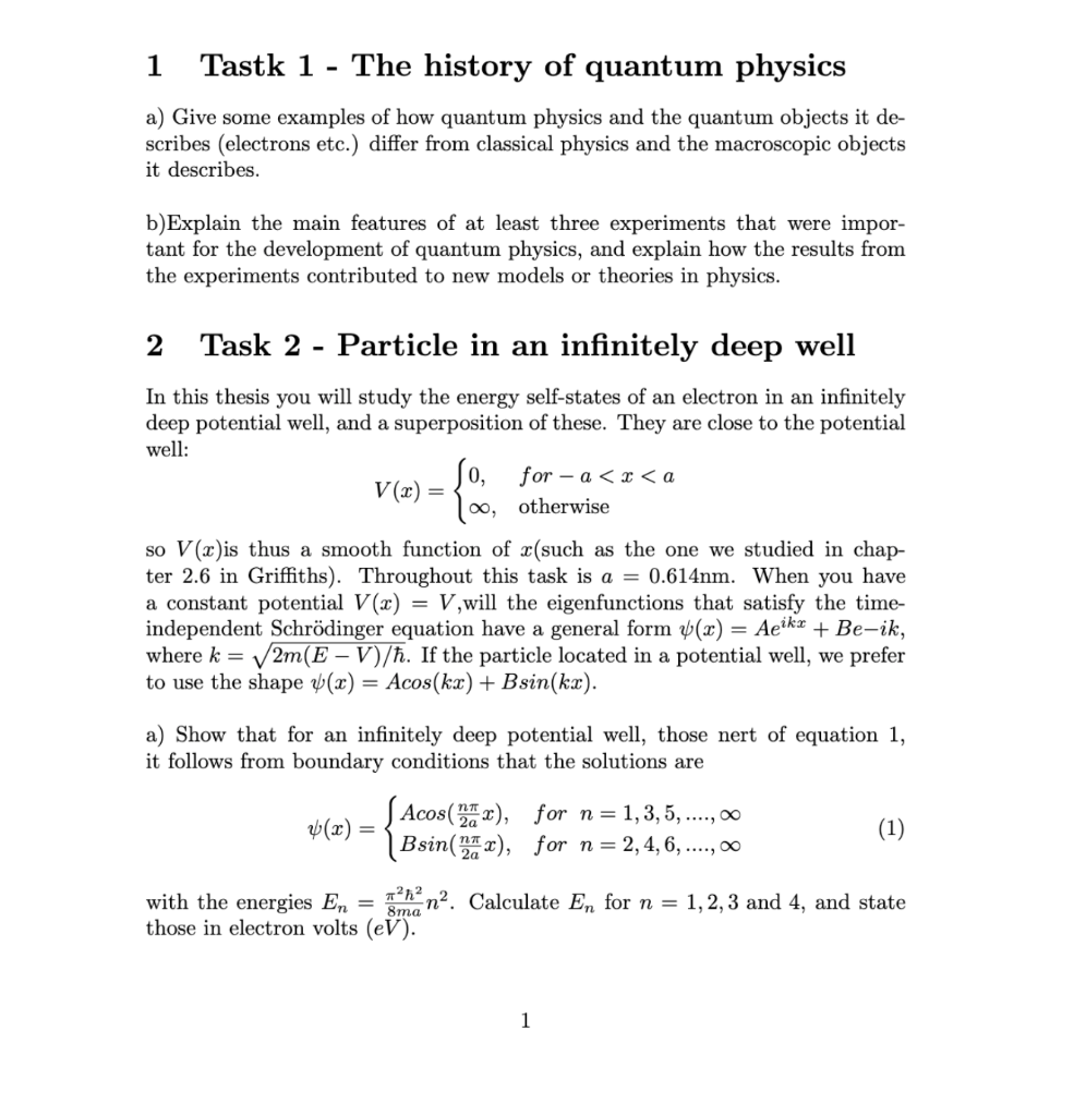 Solved 1 Tastk 1 - The history of quantum physics a) Give | Chegg.com