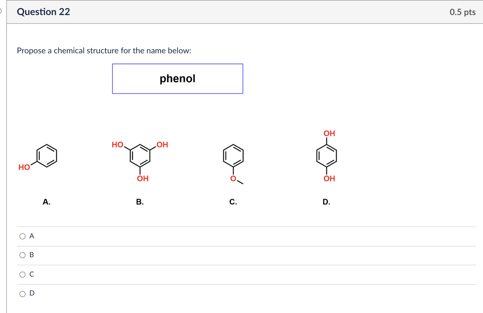 Solved Question 22 0.5 pts Propose a chemical structure for | Chegg.com