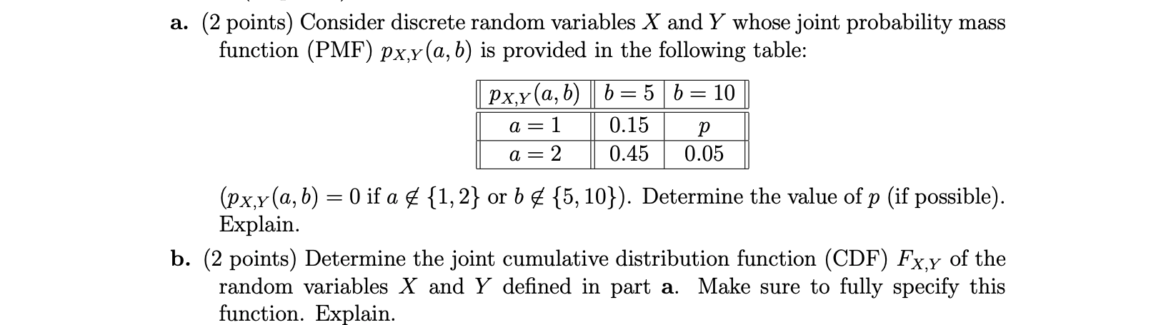 Solved a. (2 points) Consider discrete random variables X | Chegg.com