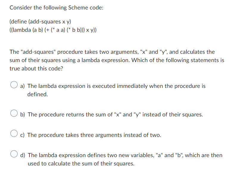Solved Consider the following Scheme code: (define | Chegg.com