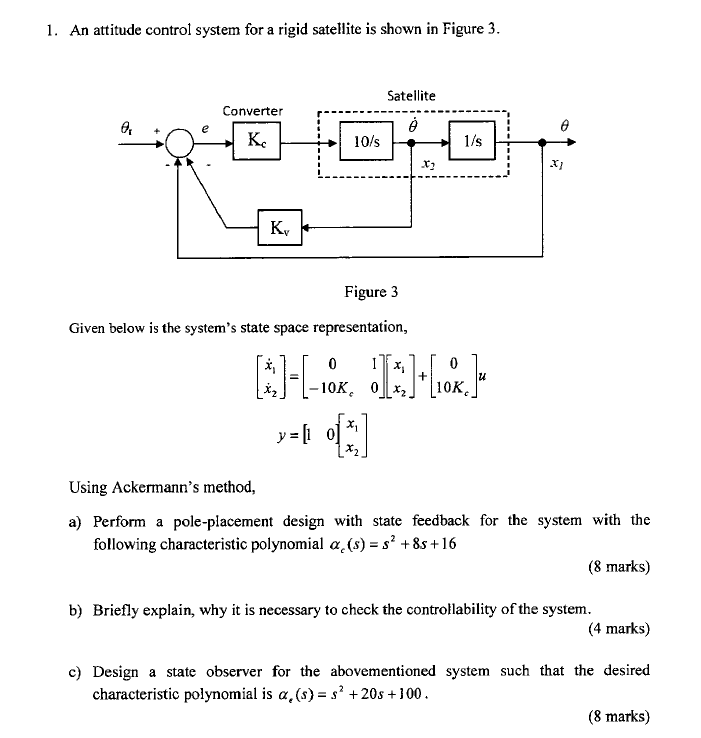 Solved 1 An Attitude Control System For A Rigid Satellite