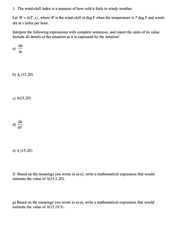 Solved 1. The wind-chill index is a measure of how cold it | Chegg.com