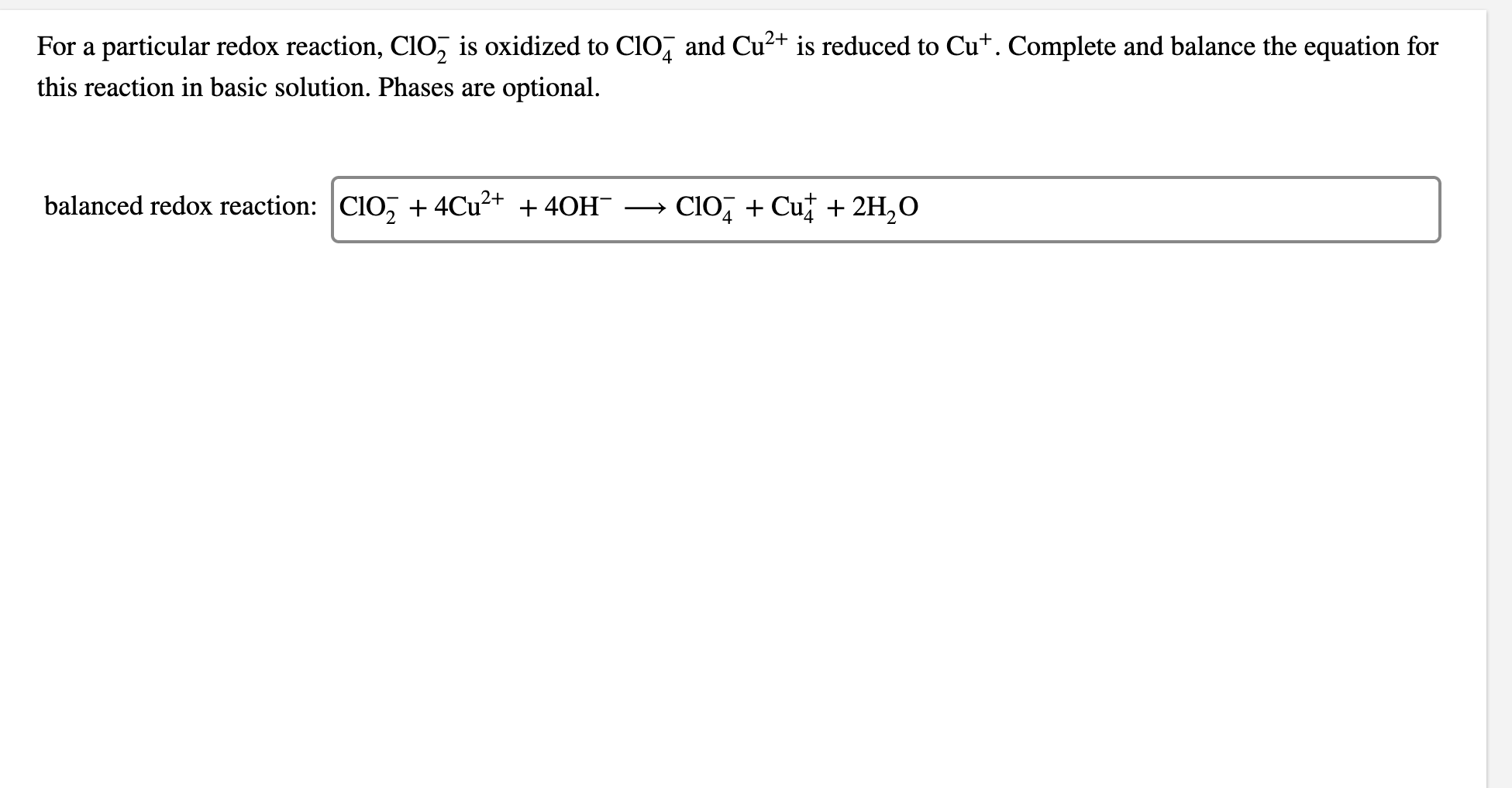 Solved For a particular redox reaction, ClO2^- is oxidized | Chegg.com