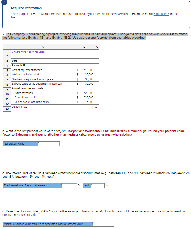 Solved Required Information The Chapter 14 Form worksheet is | Chegg.com