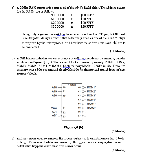 Solved to a) A 256kb RAM memory is composed of four 64kb RAM | Chegg.com