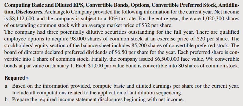 Solved Computing Basic and Diluted EPS, Convertible Bonds, | Chegg.com