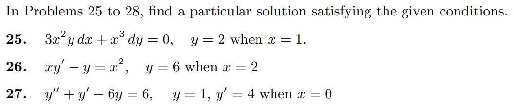 Solved In Problems 25 to 28, find a particular solution | Chegg.com