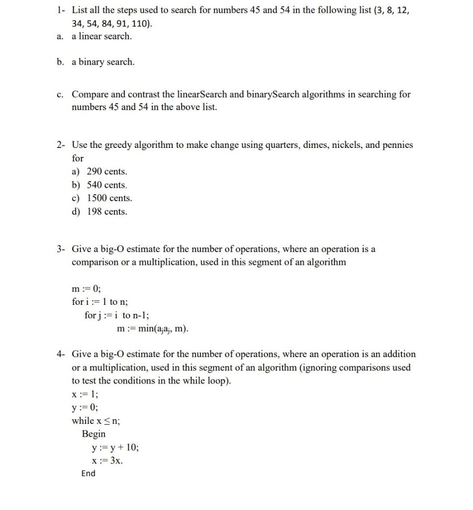 Solved 1- List all the steps used to search for numbers 45 | Chegg.com