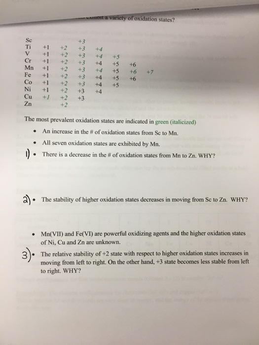 Solved of oxidation states? Sc Ti +1 +2 +3 +4 V +1 +2 +3 +4 | Chegg.com