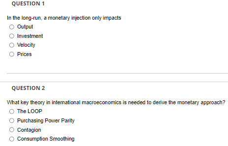 Solved In the long-run, a monetary injection only impacts | Chegg.com