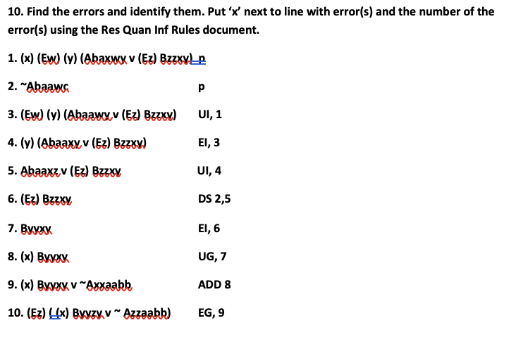 Solved Find the errors and identify them. Put ‘x’ next to | Chegg.com
