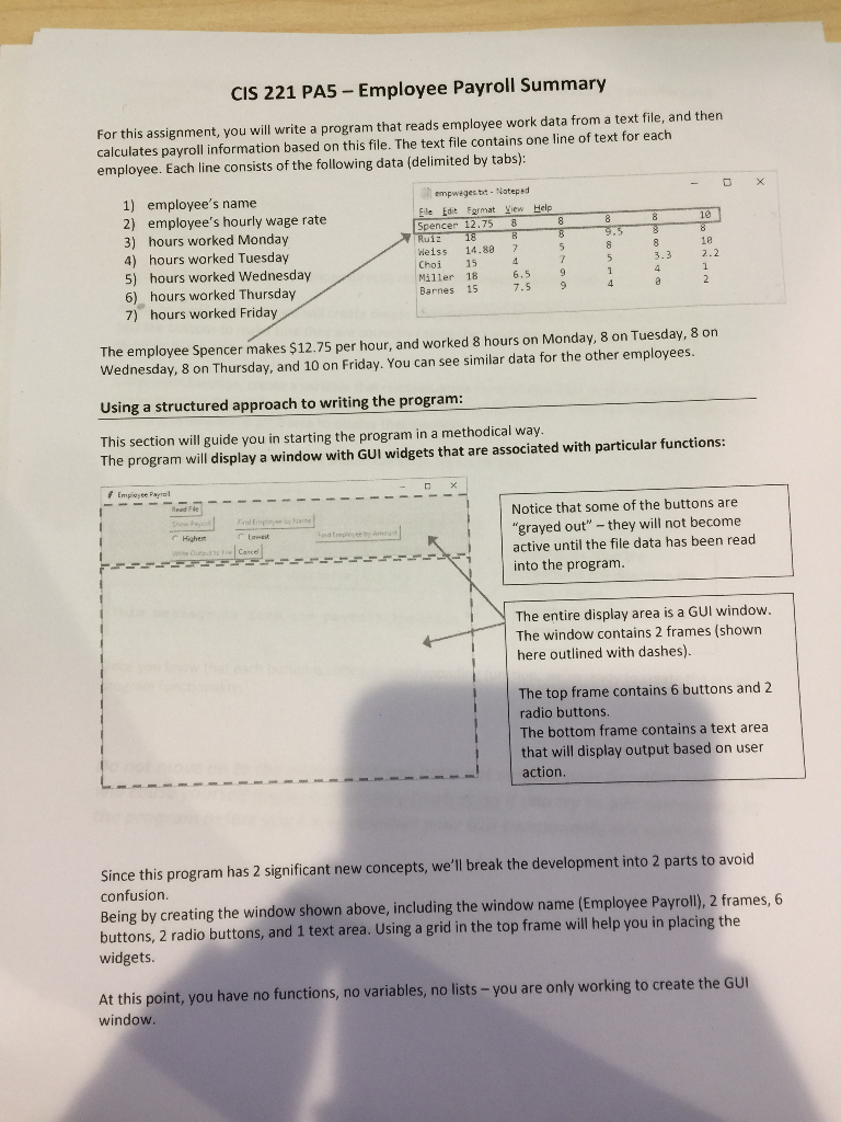 Solved E CIS 221 PAS -Employee Payroll Summary For this | Chegg.com