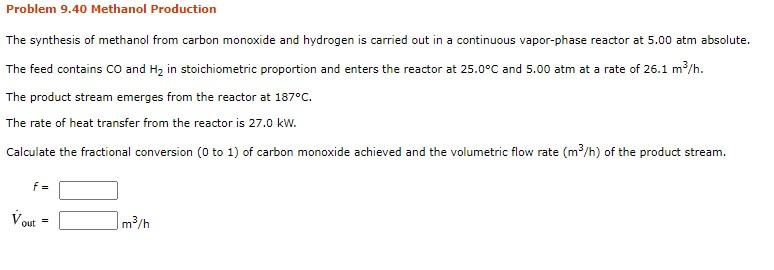 Solved Problem 9.40 Methanol Production The synthesis of | Chegg.com