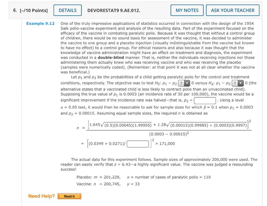 Solved 6. [-/10 Points] DETAILS DEVORESTAT9 9.AE.012. MY | Chegg.com