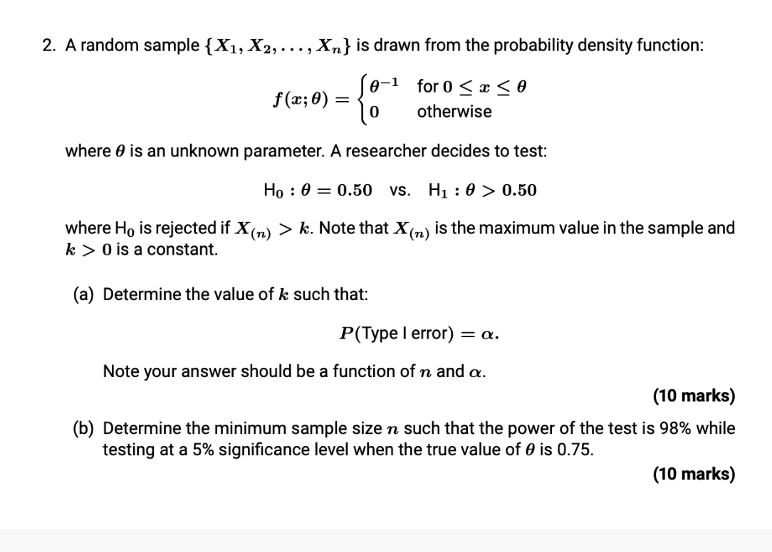 Solved 2. A random sample {X1, X2, ..., Xn} is drawn from | Chegg.com