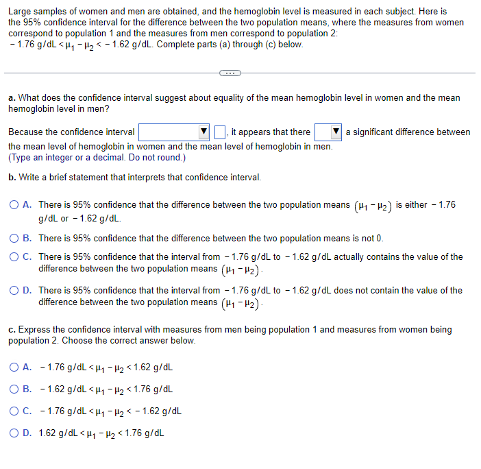 Solved Large samples of women and men are obtained, and the | Chegg.com