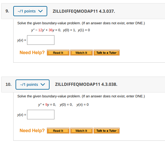 Solved -/1 points v ZILLDIFFEQMODAP11 4.3.037. Solve the | Chegg.com