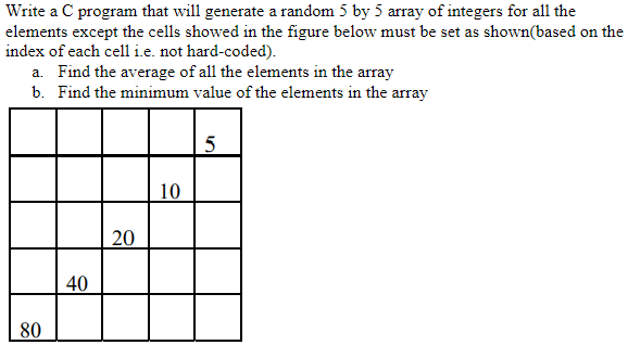 Solved Write a C program that will generate a random 5 by 5 | Chegg.com