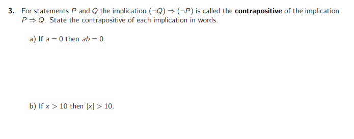 3. For statements P and Q the implication (¬Q)⇒(¬P) | Chegg.com