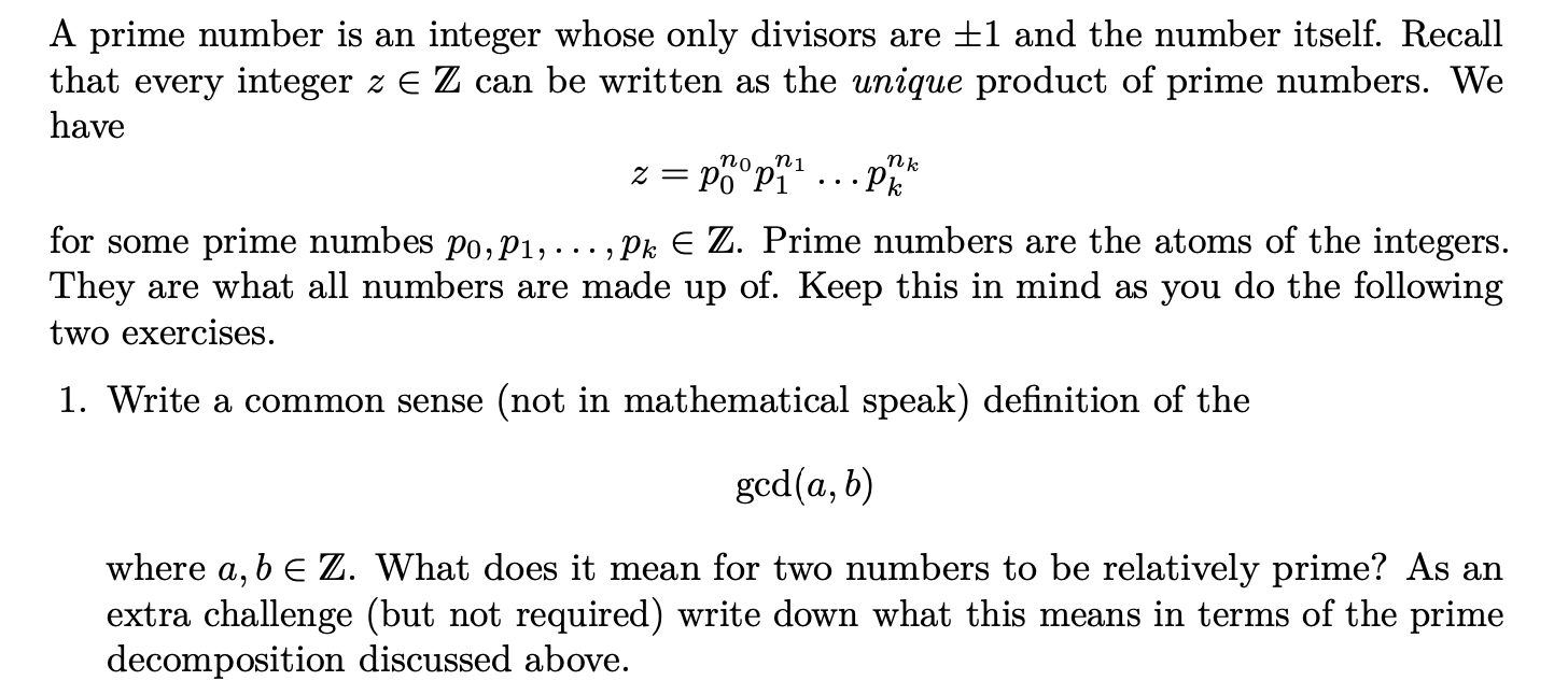 Solved A prime number is an integer whose only divisors are | Chegg.com