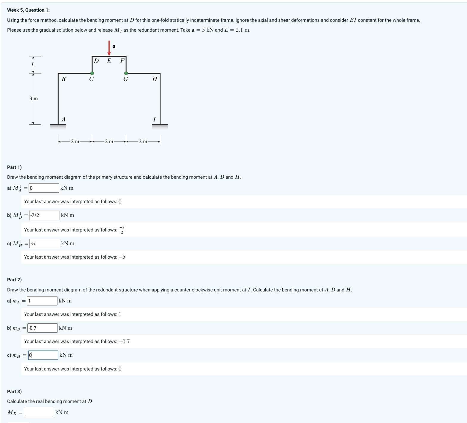 Solved Week 5, Question 1: Using the force method, calculate | Chegg.com