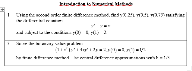 Solved Introduction To Numerical Methods 1 Using The Second
