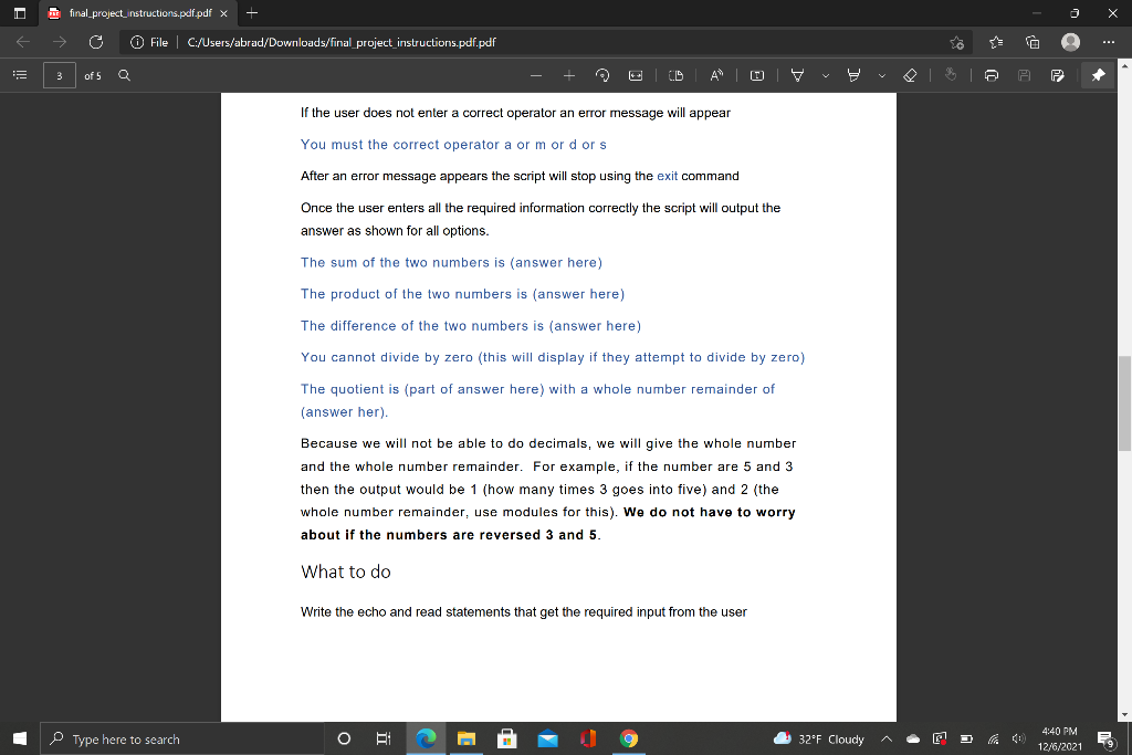 Whole Number Calculator In this project you are to | Chegg.com