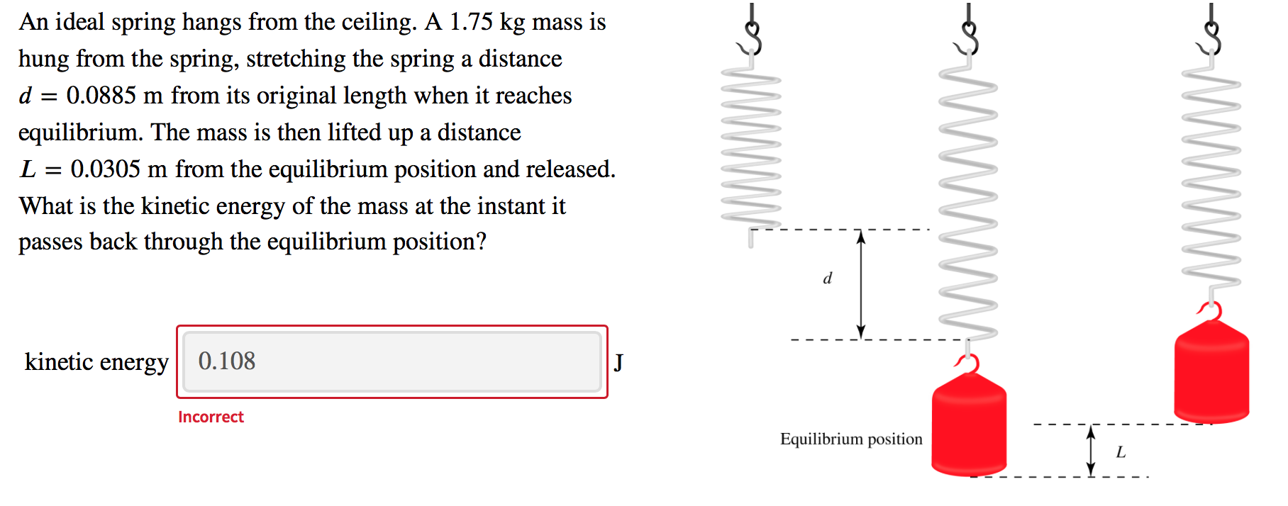Solved co An ideal spring hangs from the ceiling. A 1.75 kg | Chegg.com