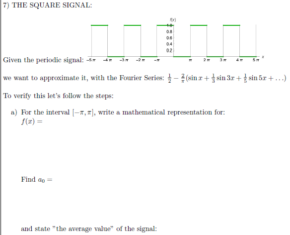 Solved 7) THE SQUARE SIGNAL: Given the periodic sign: we | Chegg.com