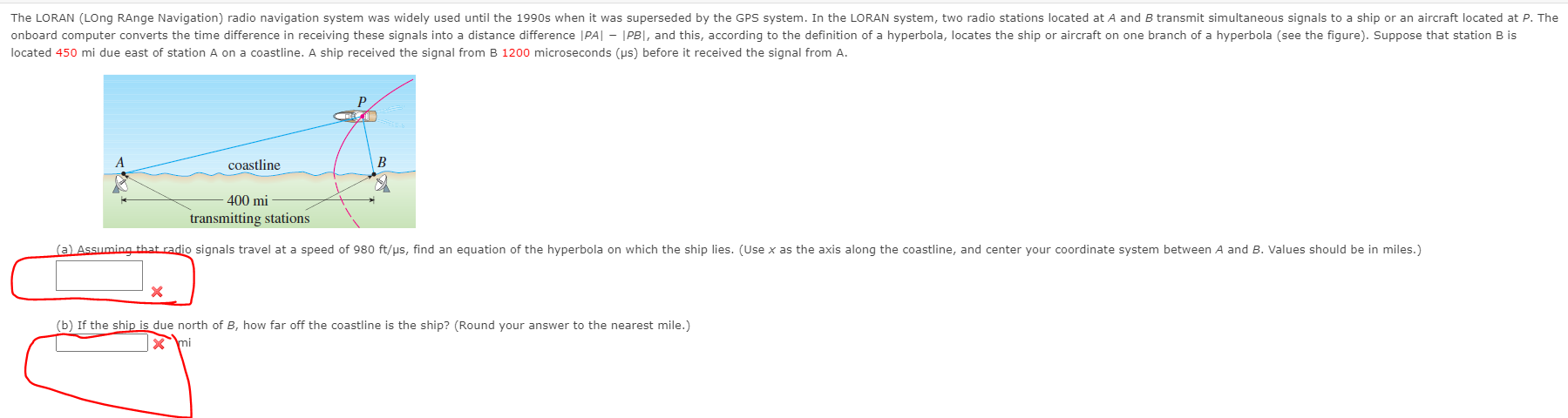 Solved The LORAN (LOng Range Navigation) radio navigation | Chegg.com