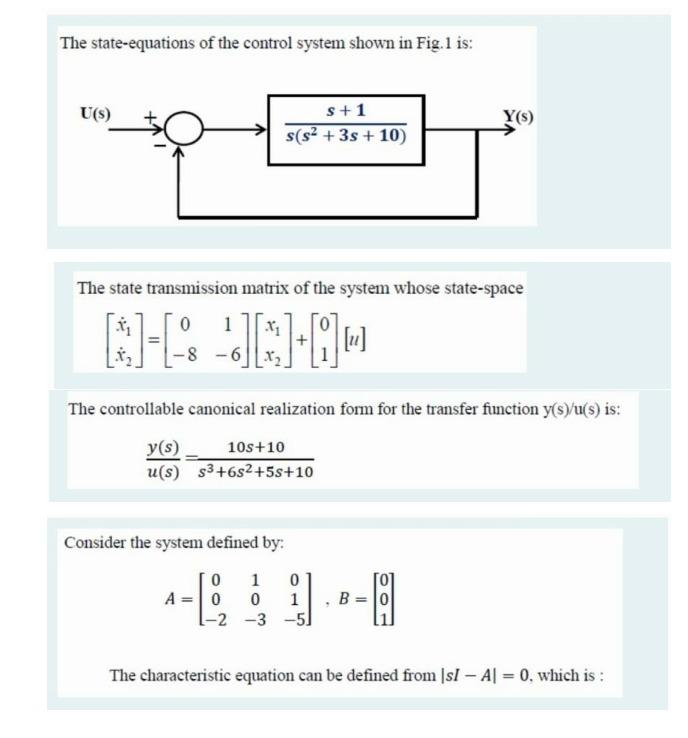 The state-equations of the control system shown in | Chegg.com
