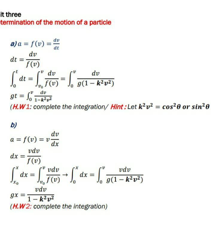 Solved it three termination of the motion of a particle dv | Chegg.com