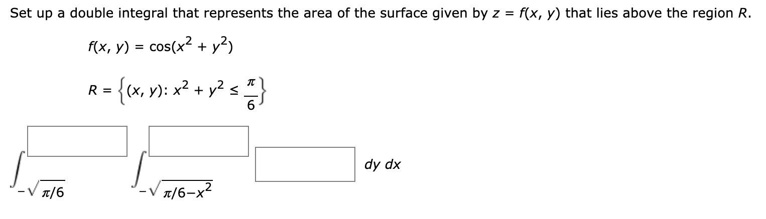 Solved Set up a double integral that represents the area of | Chegg.com