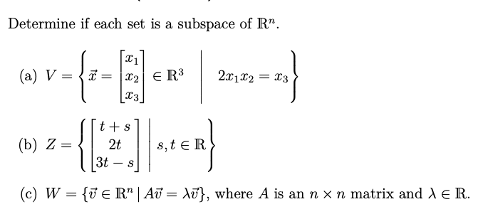 Solved Determine if each set is a subspace of Rn. (a) | Chegg.com