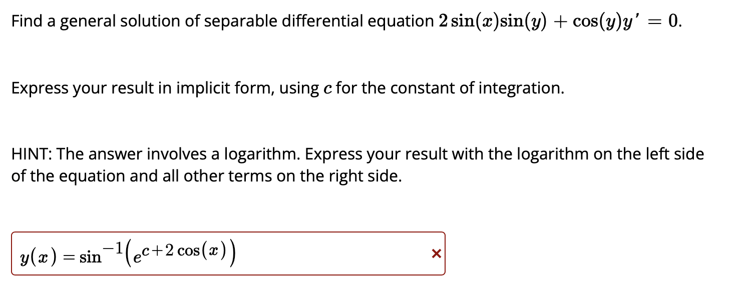 Solved Find a general solution of separable differential | Chegg.com