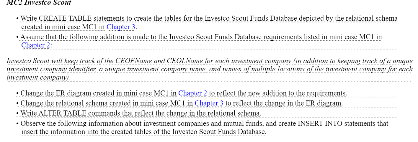 MC2 Investco Scout • Write CREATE TABLE statements to | Chegg.com