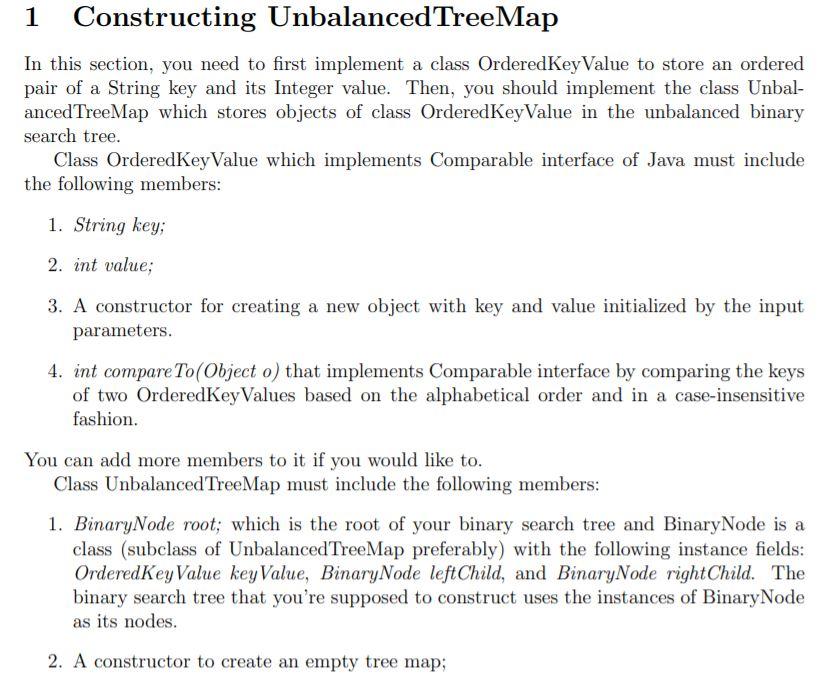 Solved 1 Constructing Unbalanced TreeMap In this section, | Chegg.com