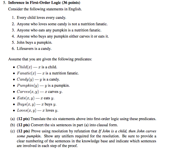 Solved 5. Inference in First-Order Logic (36 points) | Chegg.com